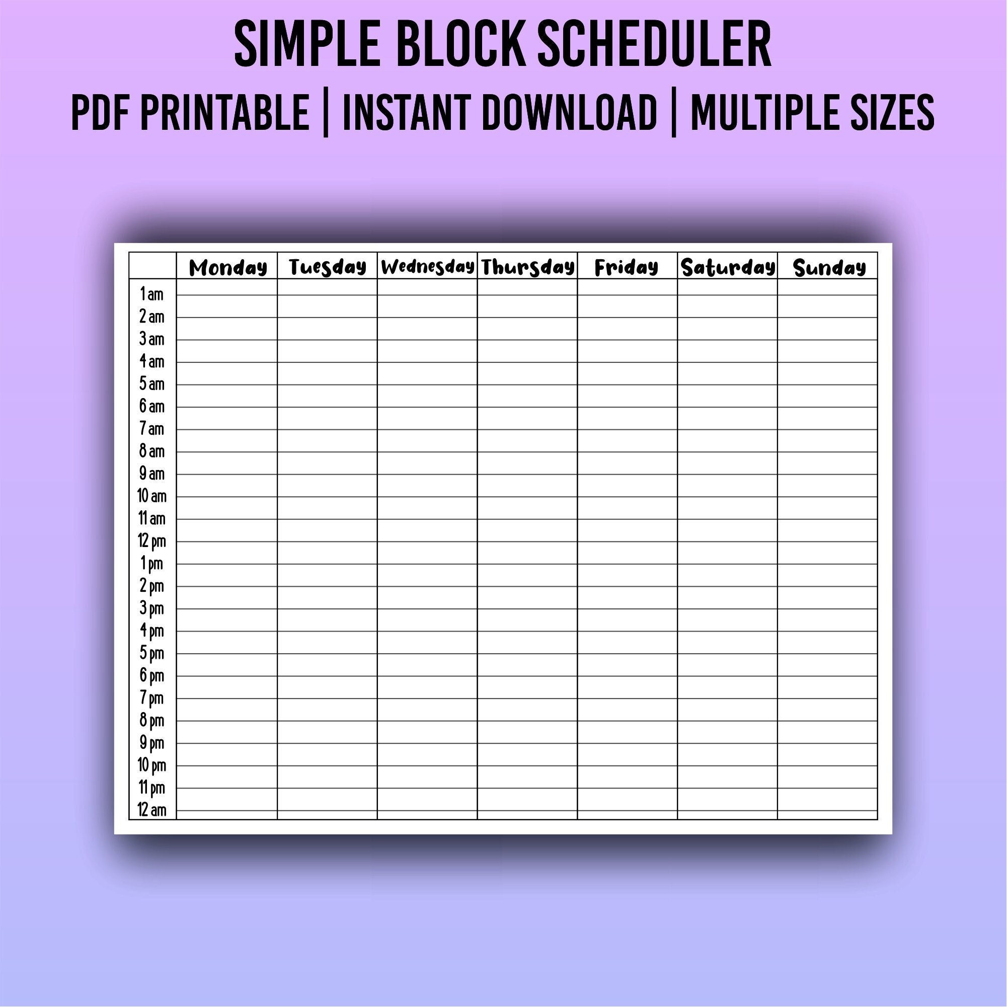 Simple Block Schedule PDF Printable, PDF Printable Schedule, A4 A5 ...