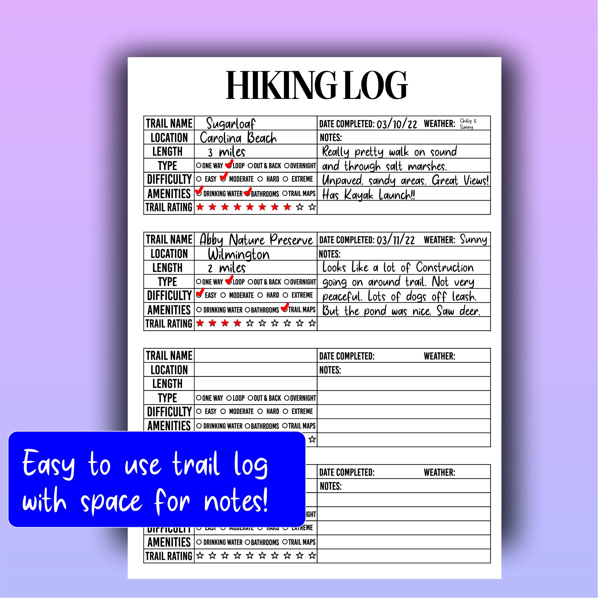 Hiking Log Printable, Trail Log, Hiking Journal, Travel Journal, Trail ...