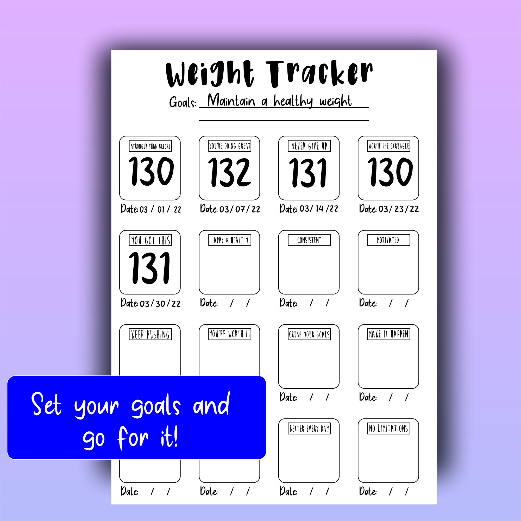 Weight Tracker, Printable Weight Tracker, PDF Weight Tracker, Weekly ...