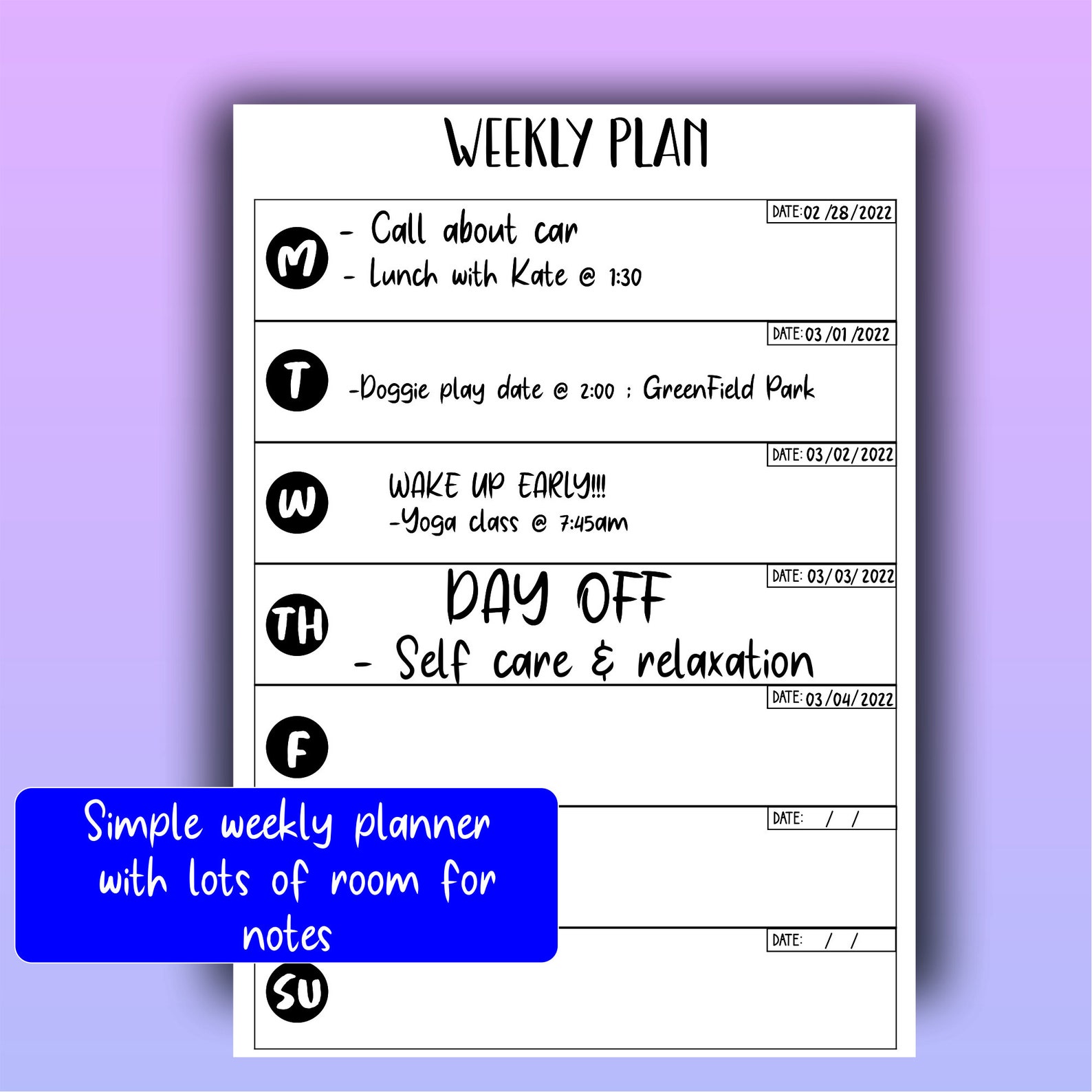 Simple Weekly Plan, Printable Weekly Schedule, Weekly Schedule, Weekly ...