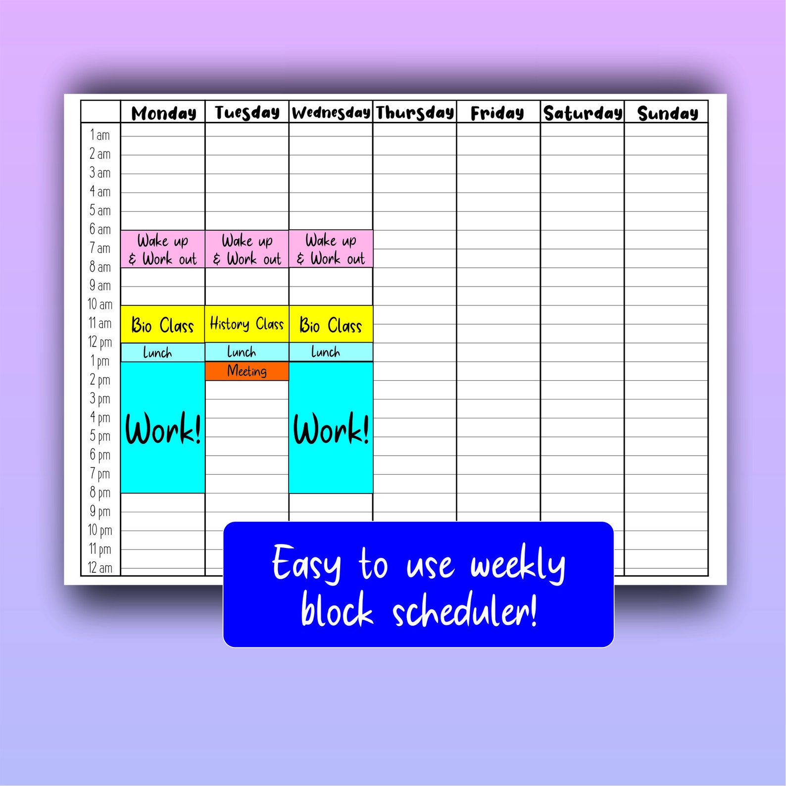 Simple Block Schedule PDF Printable, PDF Printable Schedule, A4 A5 ...