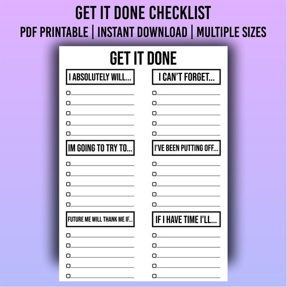 Get It Done Checklist Blank Printable Checklist Printable | Etsy