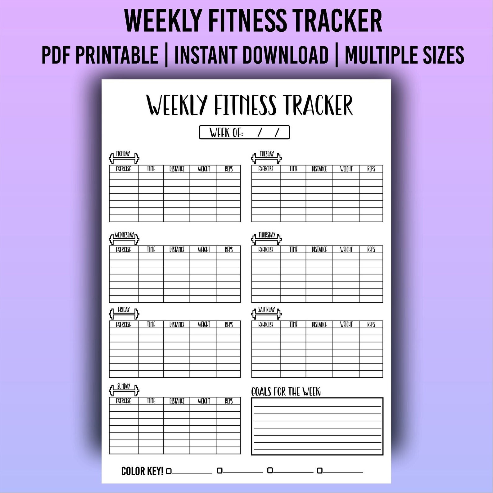 Weekly Fitness Tracker - Fitness Log - Printable Fitness Tracker ...