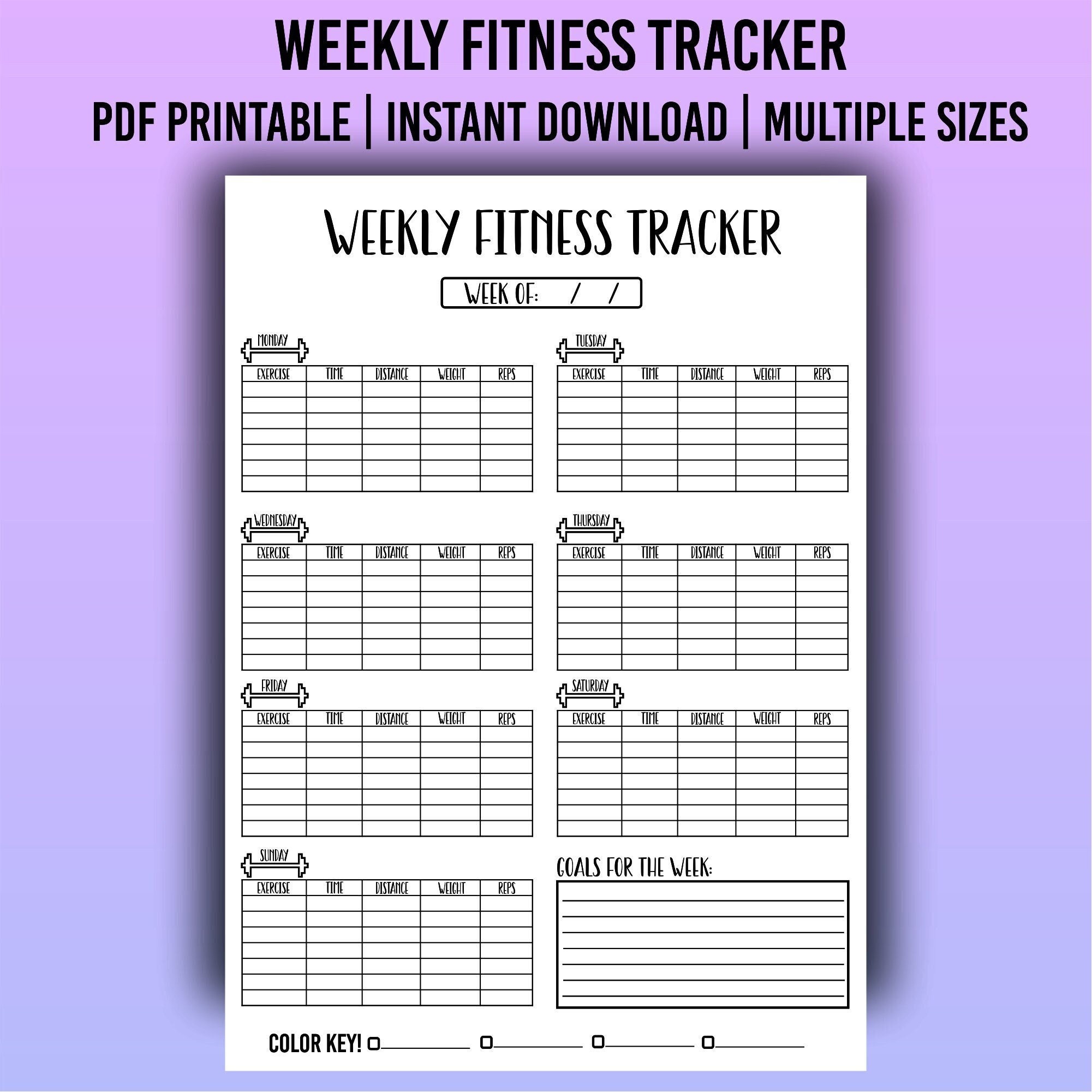Weekly Fitness Tracker - Fitness Log - Printable Fitness Tracker ...