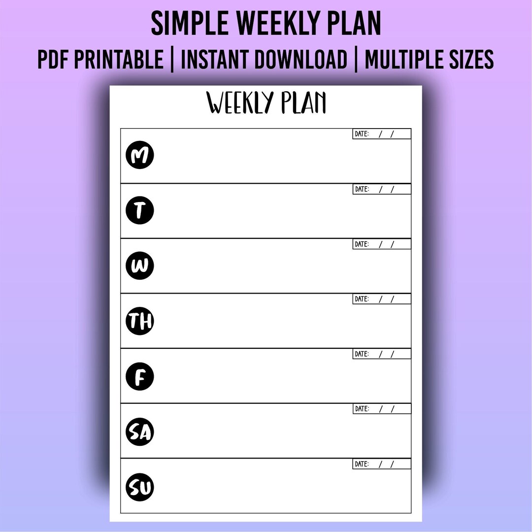 Simple Weekly Plan, Printable Weekly Schedule, Weekly Schedule, Weekly ...