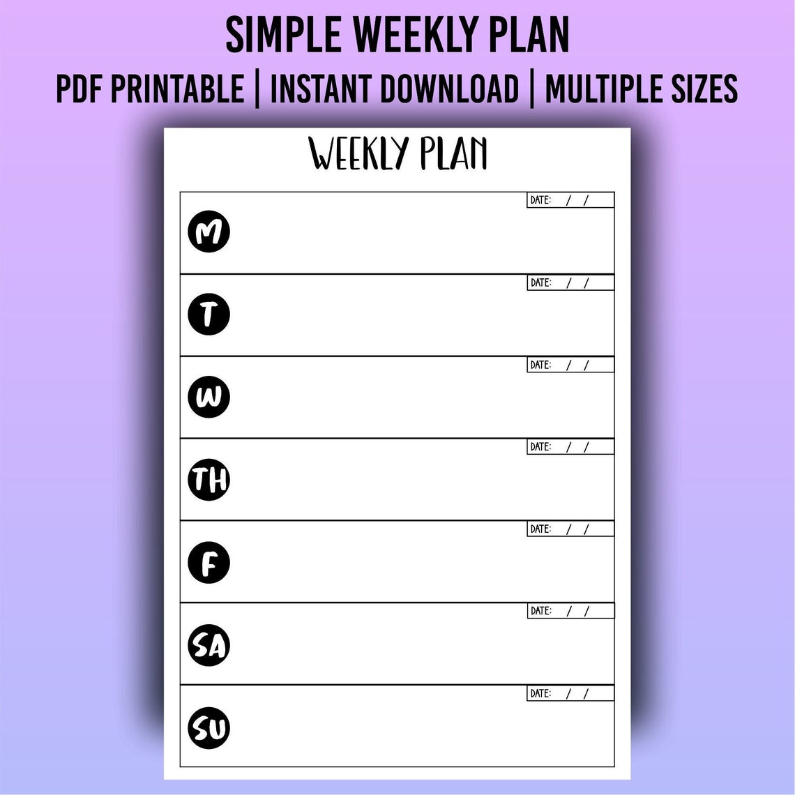 Simple Weekly Plan, Printable Weekly Schedule, Weekly Schedule, Weekly ...
