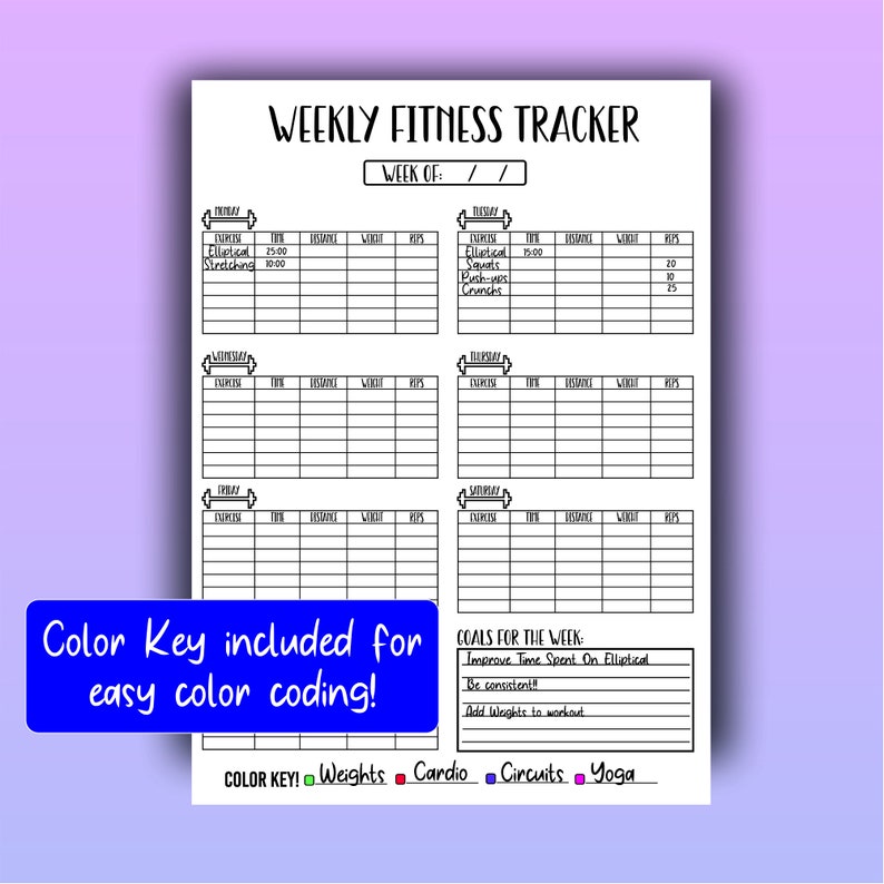 Weekly Fitness Tracker - Fitness Log - Printable Fitness Tracker ...