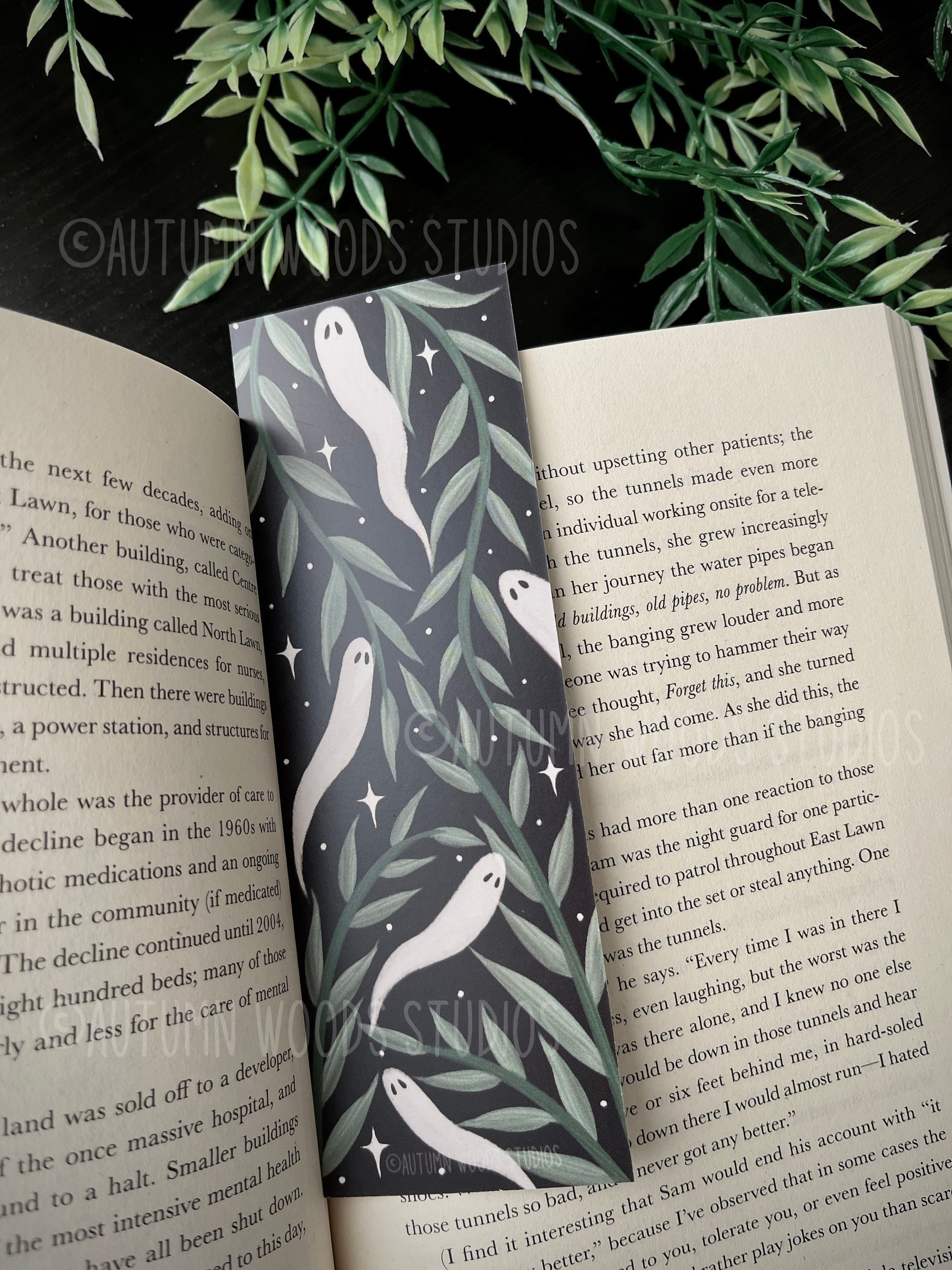 Ghosts + Leaves Bookmark 2x6 In. | Spooky Halloween Art | Ghosts ...