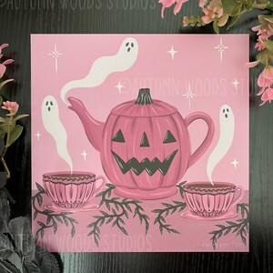 8x8 Pink Spooky Tea Art Print | Halloween Artwork | Pumpkin | Jack O ...