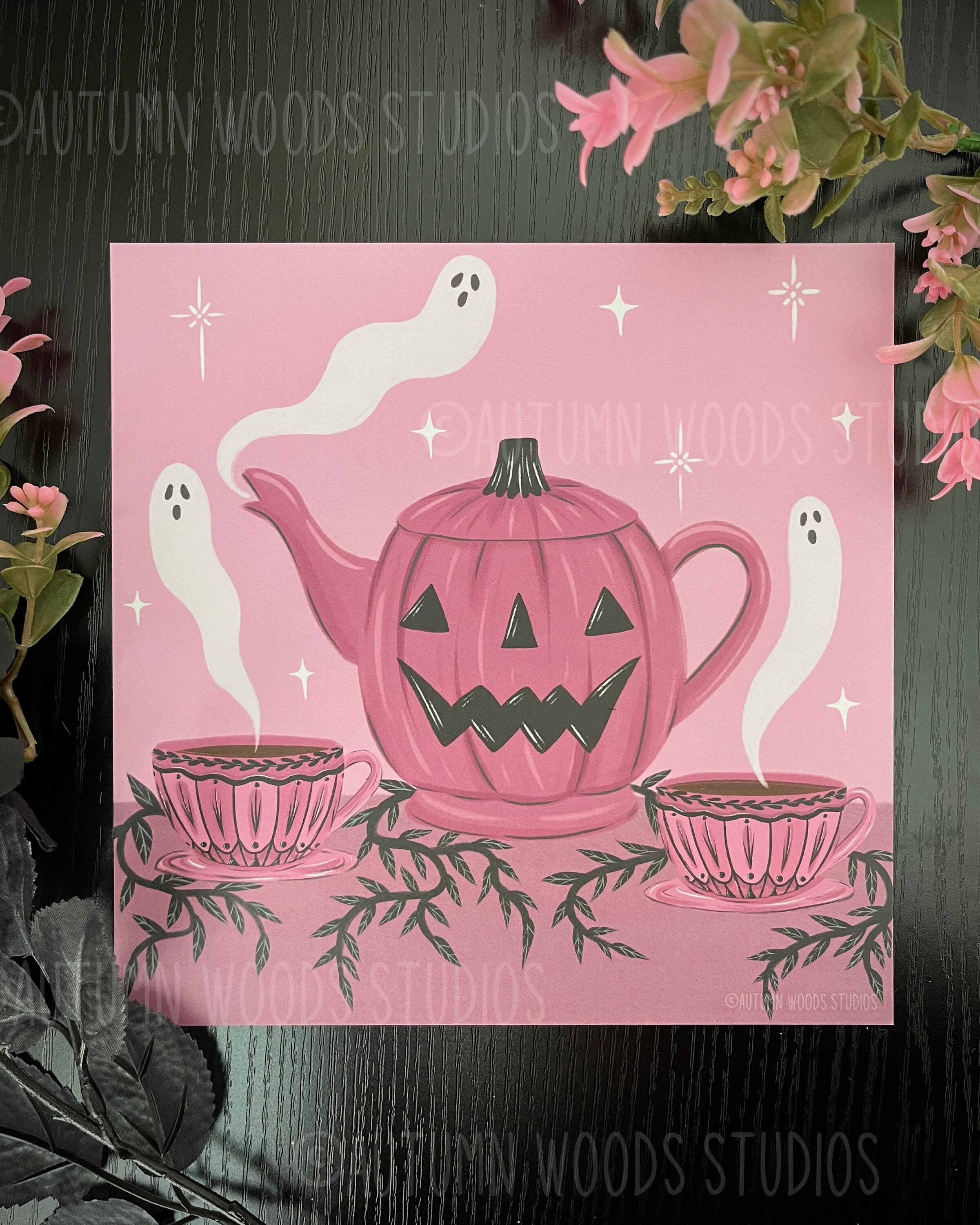 8x8 Pink Spooky Tea Art Print | Halloween Artwork | Pumpkin | Jack O ...
