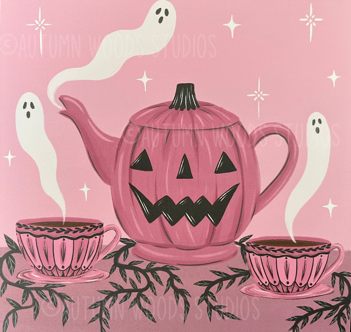 8x8 Pink Spooky Tea Art Print | Halloween Artwork | Pumpkin | Jack O ...