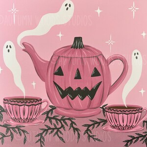 8x8 Pink Spooky Tea Art Print | Halloween Artwork | Pumpkin | Jack O ...