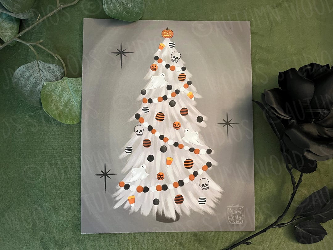 Halloween Tree (white) 8x10 Art Print | Spooky Decor | Ghost | Pumpkin ...