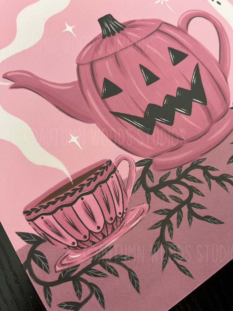 8x8 Pink Spooky Tea Art Print | Halloween Artwork | Pumpkin | Jack O ...