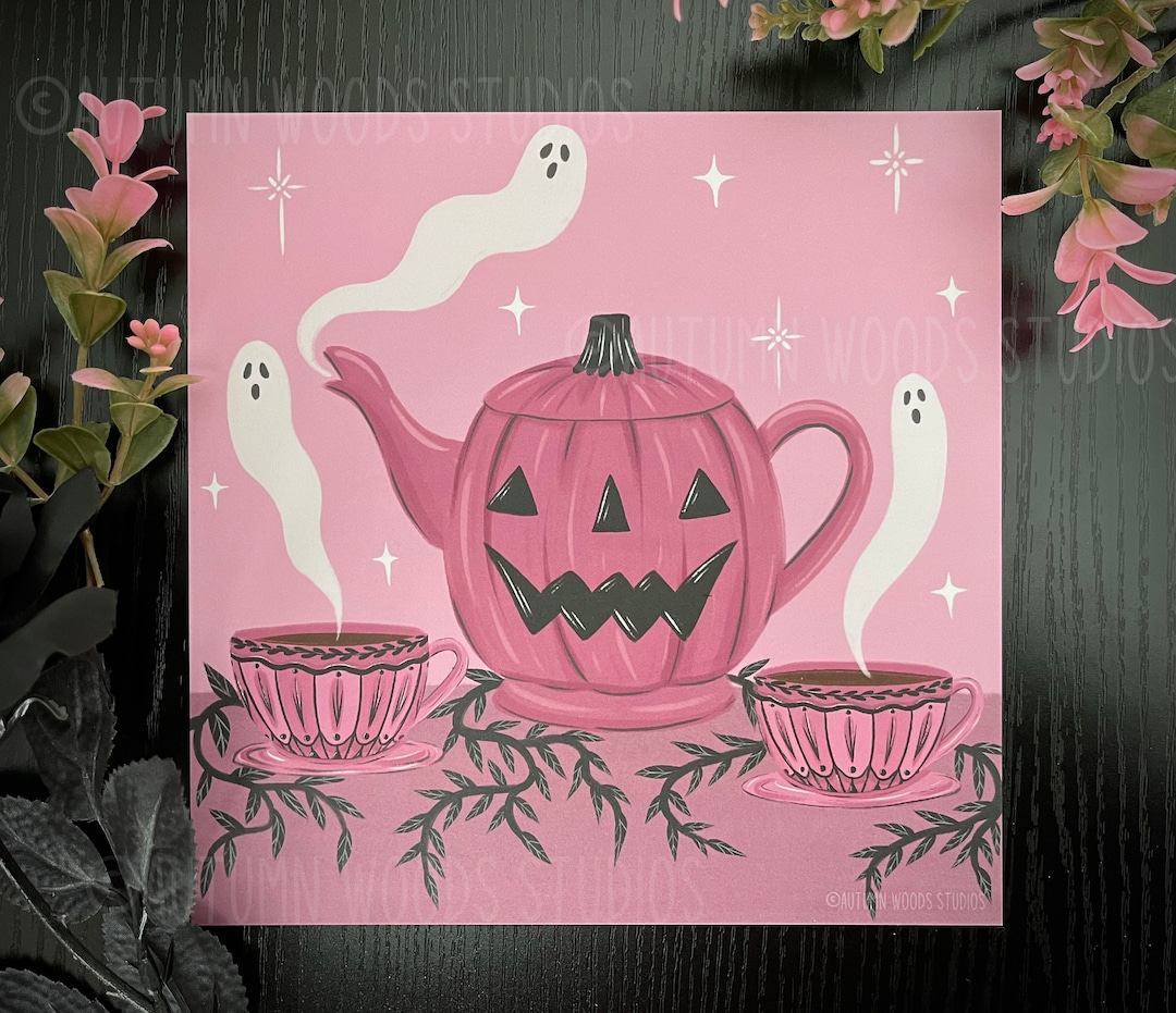 8x8 Pink Spooky Tea Art Print | Halloween Artwork | Pumpkin | Jack O ...