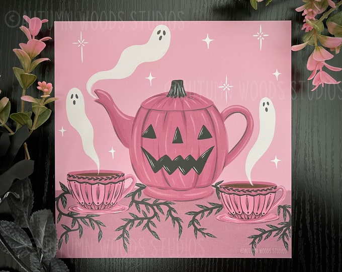 8x8 Pink Spooky Tea Art Print | Halloween Artwork | Pumpkin | Jack O ...