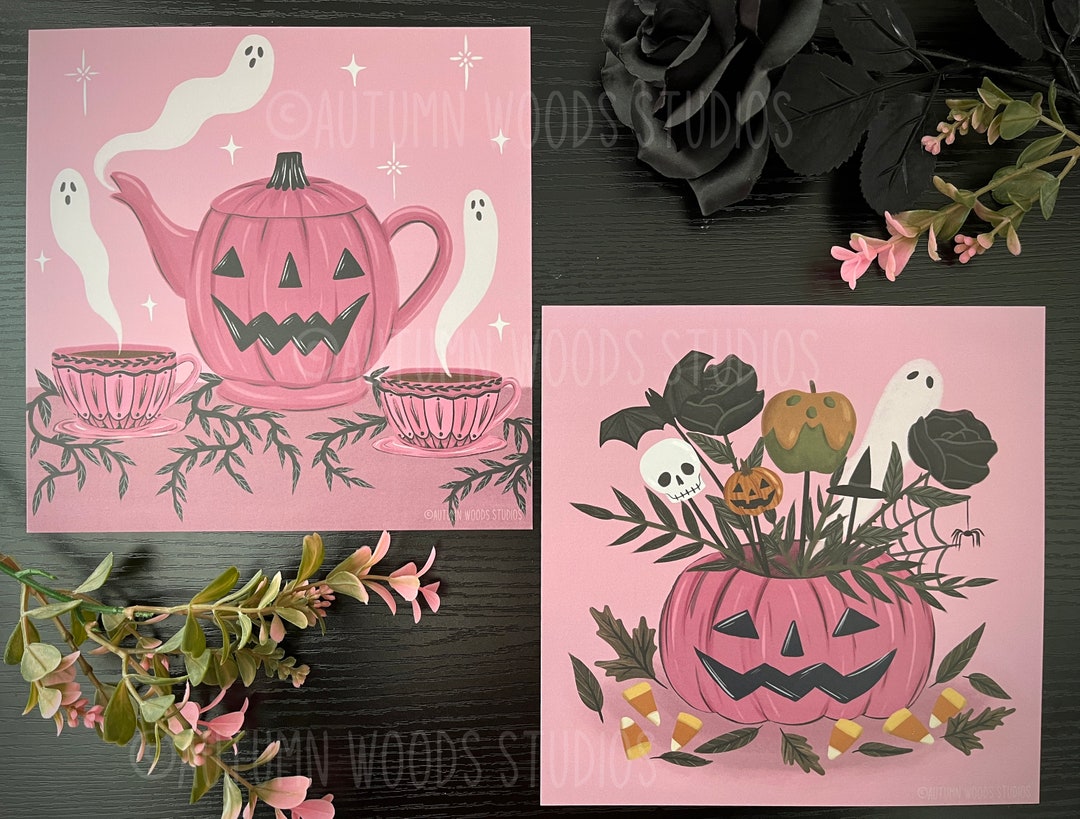 8x8 Spooky Pink Art Print BUNDLE | Halloween Artwork | Pastel Pumpkin ...