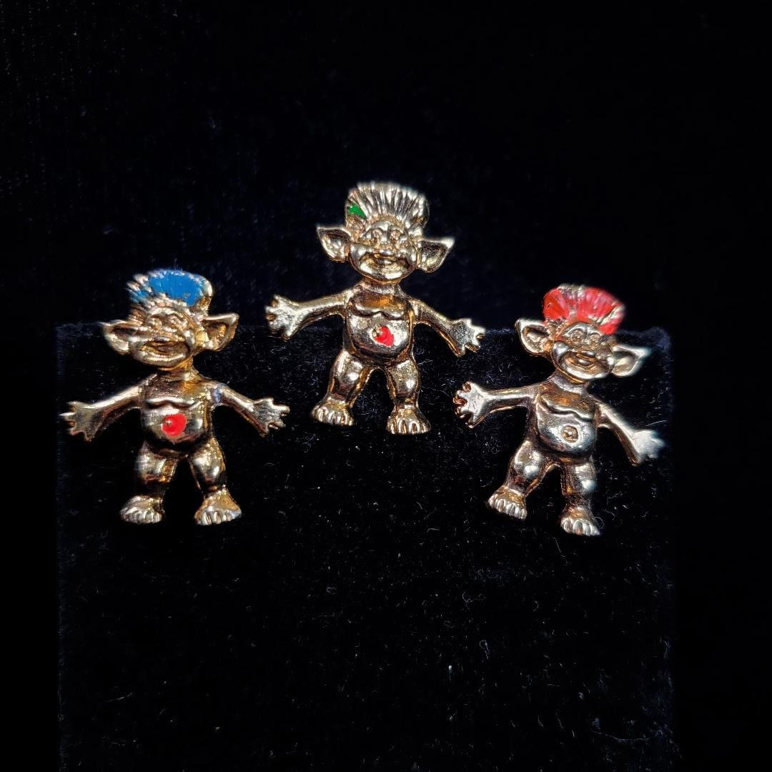 Vintage Troll Lapel Pin Set of 3 Gold Tone - Etsy