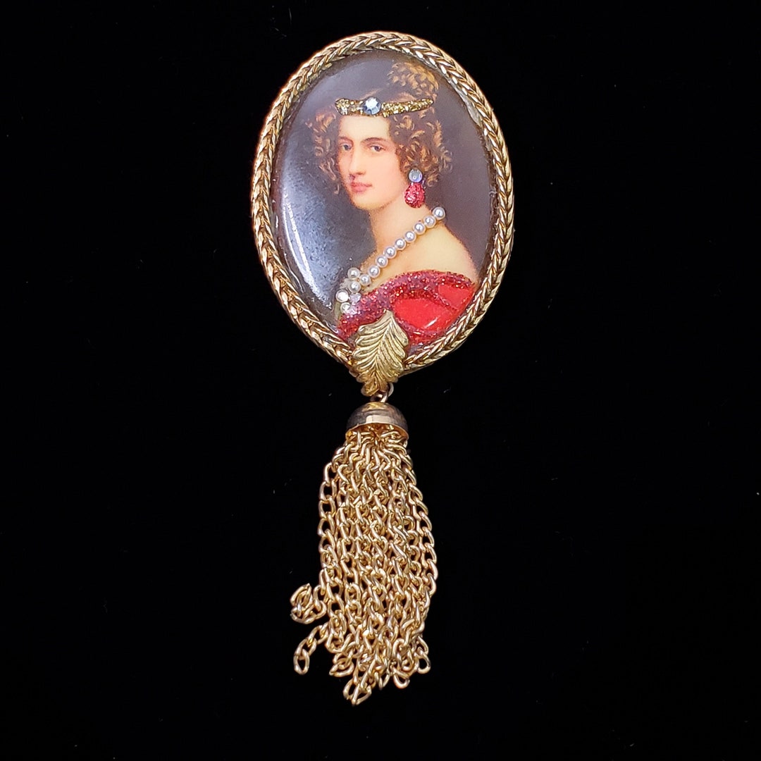 Vintage West Germany Portrait Brooch Hand Swarovski Stoned Gold Tone ...