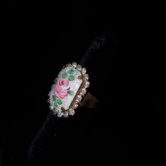 Vintage Guilloche Flower Stone Ring - Etsy
