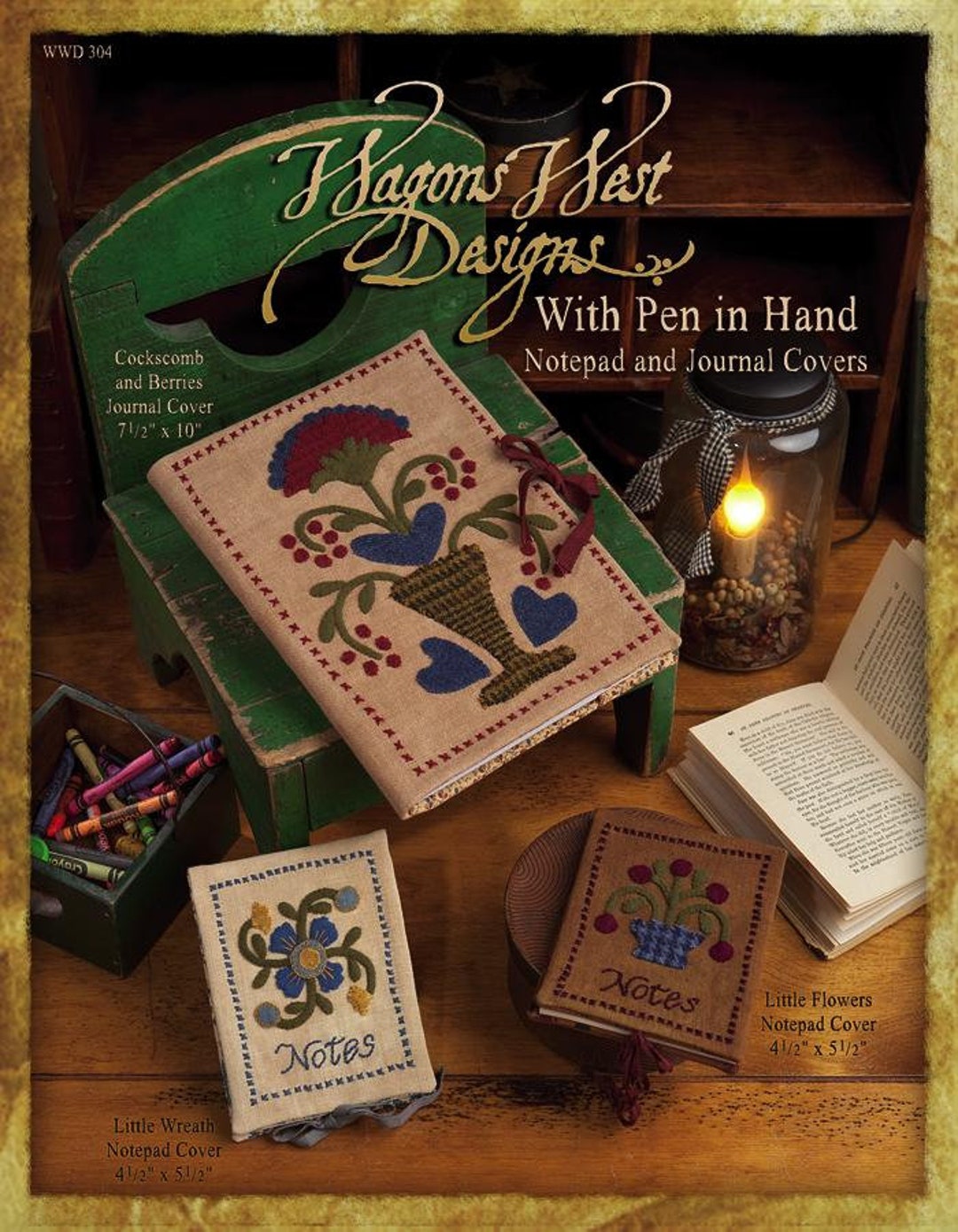 Primitive Wool Applique PDF Pattern - Journal and Notepad Covers - With ...