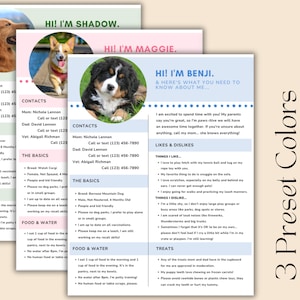 Pet Information Pages, Editable Template Pet Sitter Daycare ...