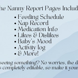 Printable Nanny Babysitter Notes / Nanny Report / Nanny Check List for ...