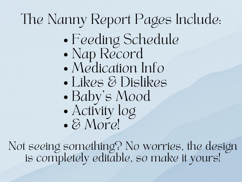 Printable Nanny Babysitter Notes / Nanny Report / Nanny Check List for ...