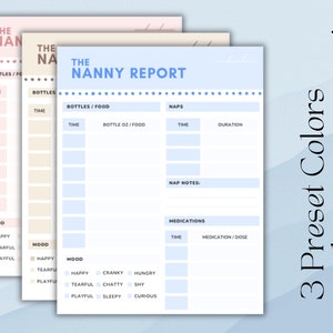 Printable Nanny Babysitter Notes / Nanny Report / Nanny Check List for ...