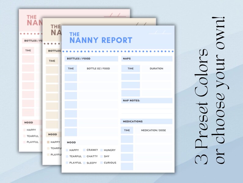 Printable Nanny Babysitter Notes / Nanny Report / Nanny Check List for ...
