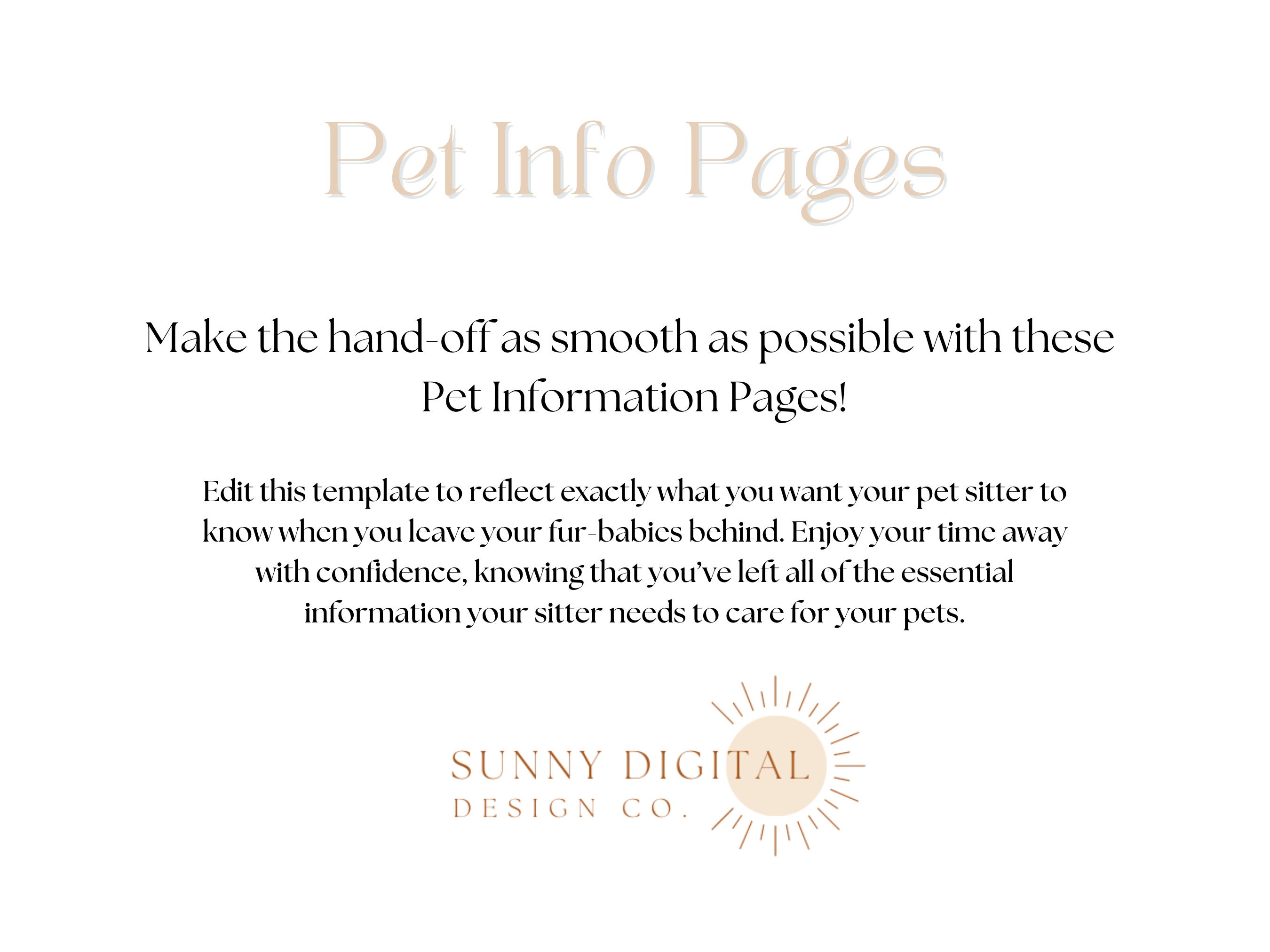 Pet Information Pages, Editable Template Pet Sitter Daycare ...