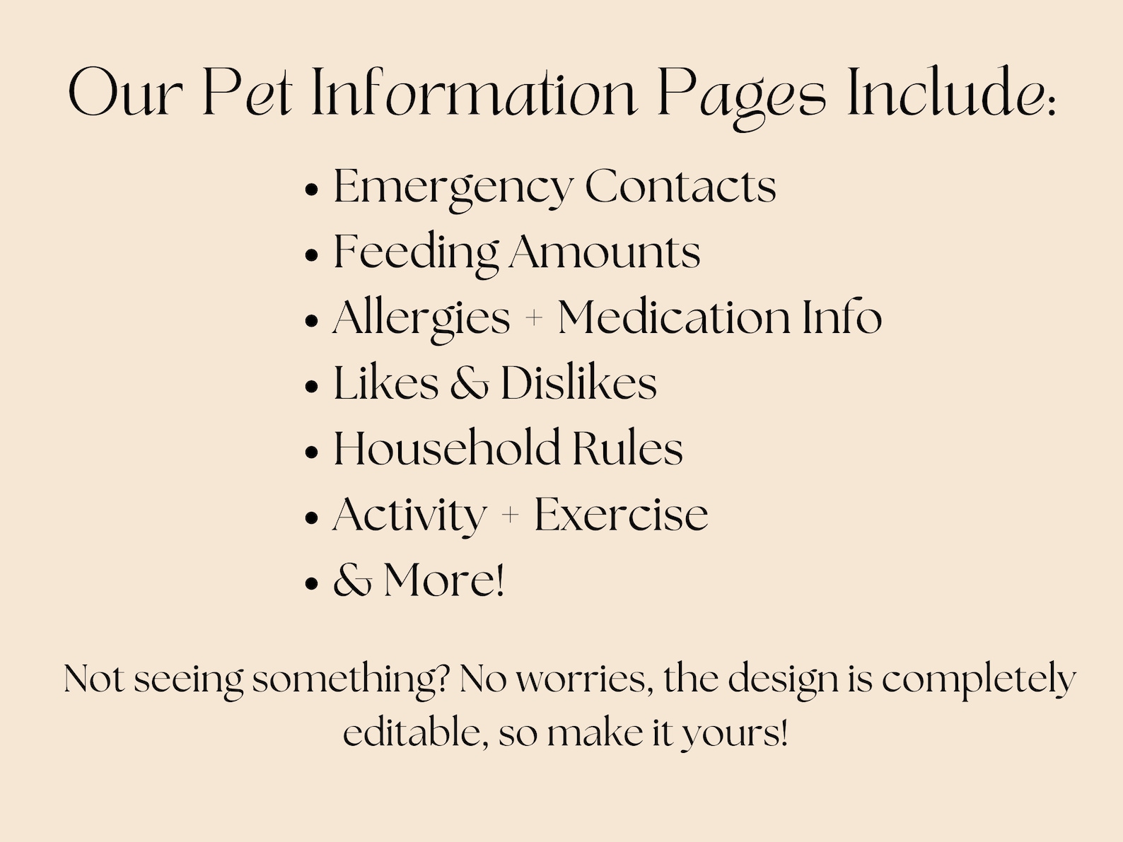 Pet Information Pages, Editable Template Pet Sitter Daycare ...