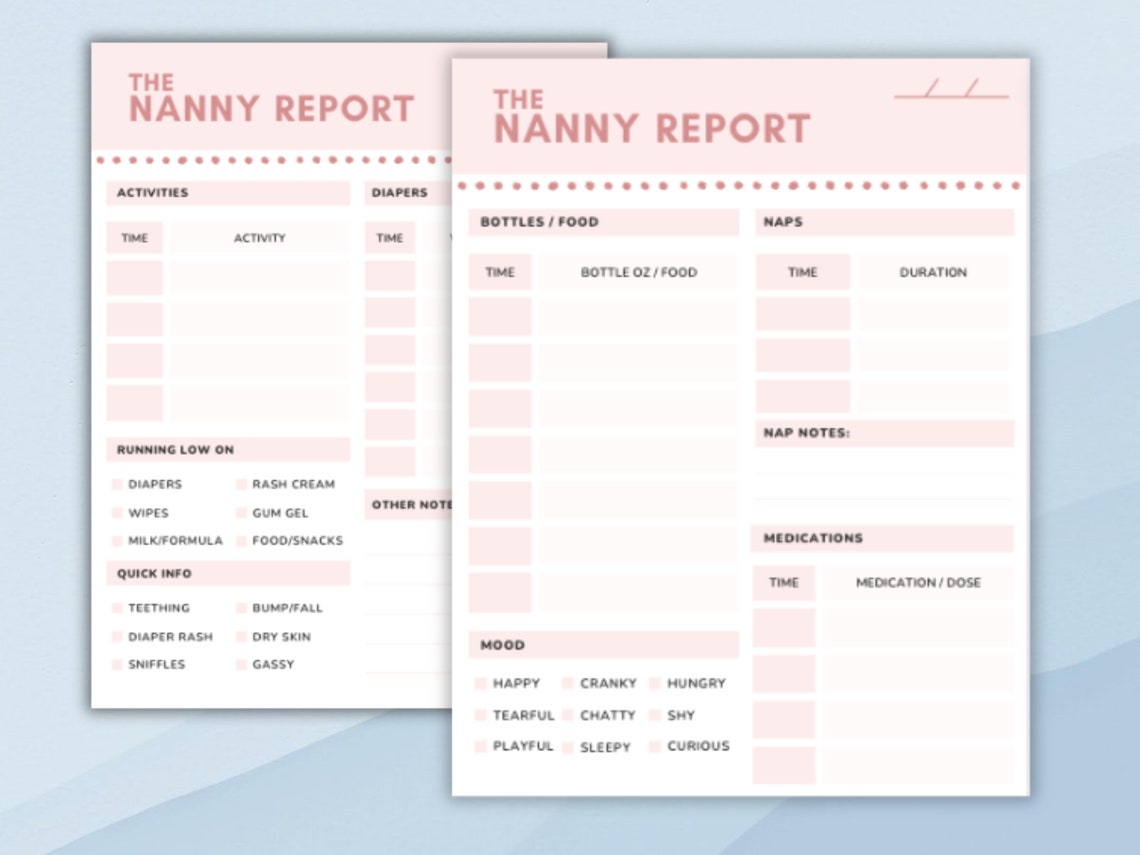Printable Nanny Babysitter Notes / Nanny Report / Nanny Check List for ...