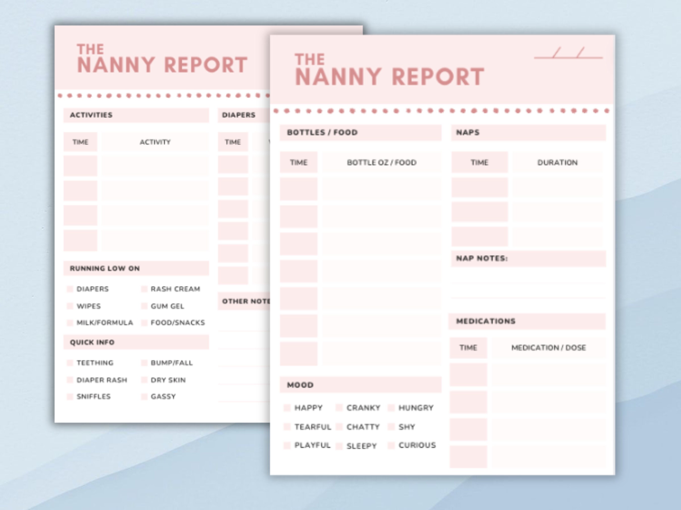 Printable Nanny Babysitter Notes / Nanny Report / Nanny Check List for ...