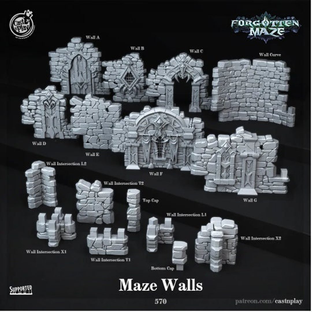 Forgotten Maze Wall Pieces Castnplay 3D Scenery DND Miniature Terrain ...