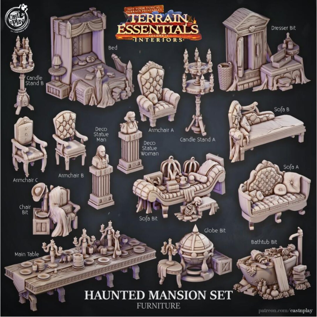Terrain Essentials Haunted Mansion Set Furniture Props 3D Scenery DND ...