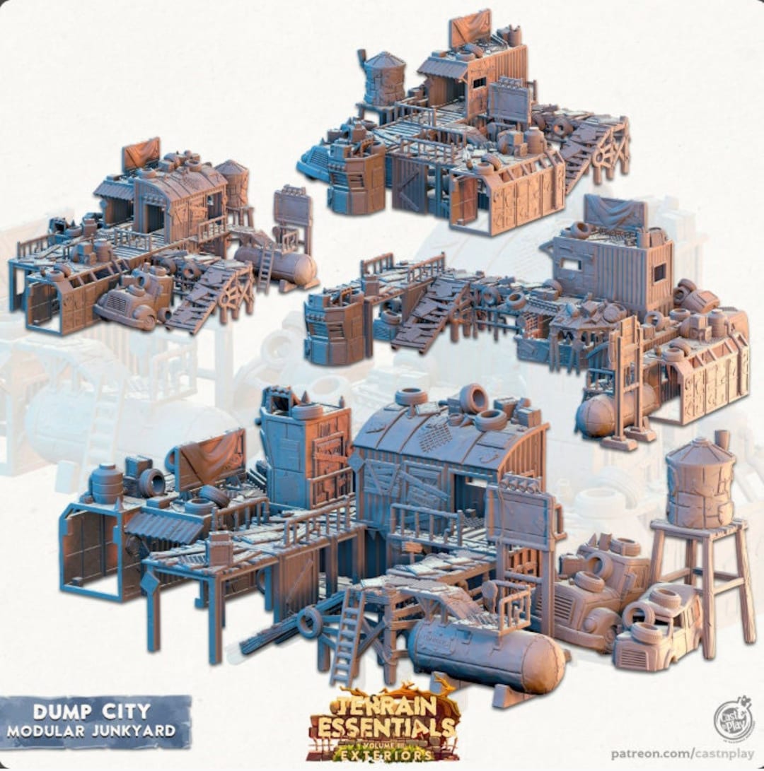 Dump City Modular Junkyard 3D Dump City Outdoor Playable Scenery Fantasy RPG 3D Printed Table ...