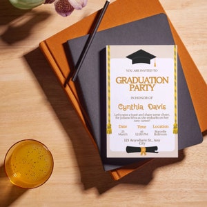Gold Graduation Party Invitation Card | Printable Graduation Party Card ...
