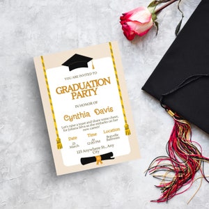 Gold Graduation Party Invitation Card | Printable Graduation Party Card ...