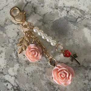 Pink Rose Keyring | Flower Keychain | Rose Bag Charm | Flower Lover Gift | Birthday Gift ...