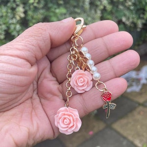 Pink Rose Keyring | Flower Keychain | Rose Bag Charm | Flower Lover Gift | Birthday Gift ...