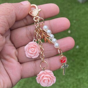 Pink Rose Keyring | Flower Keychain | Rose Bag Charm | Flower Lover Gift | Birthday Gift ...