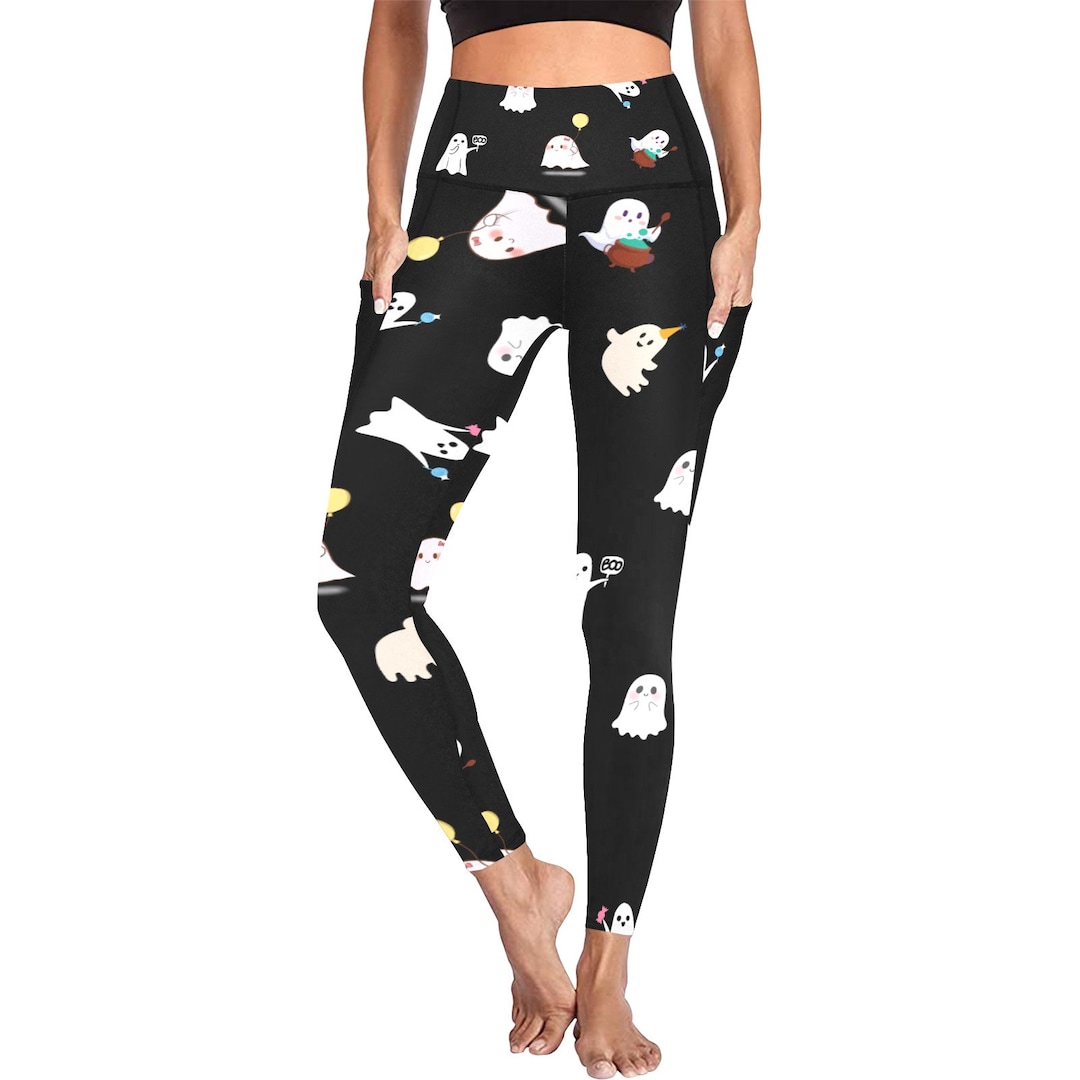 All Over Print Ghost Leggings With Pockets, Halloween Yoga Pants ...