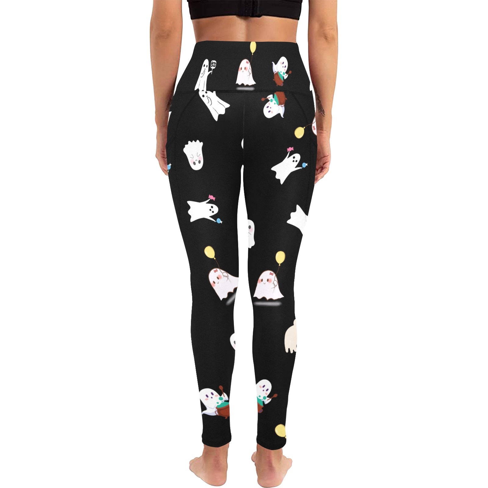 All Over Print Ghost Leggings With Pockets, Halloween Yoga Pants ...