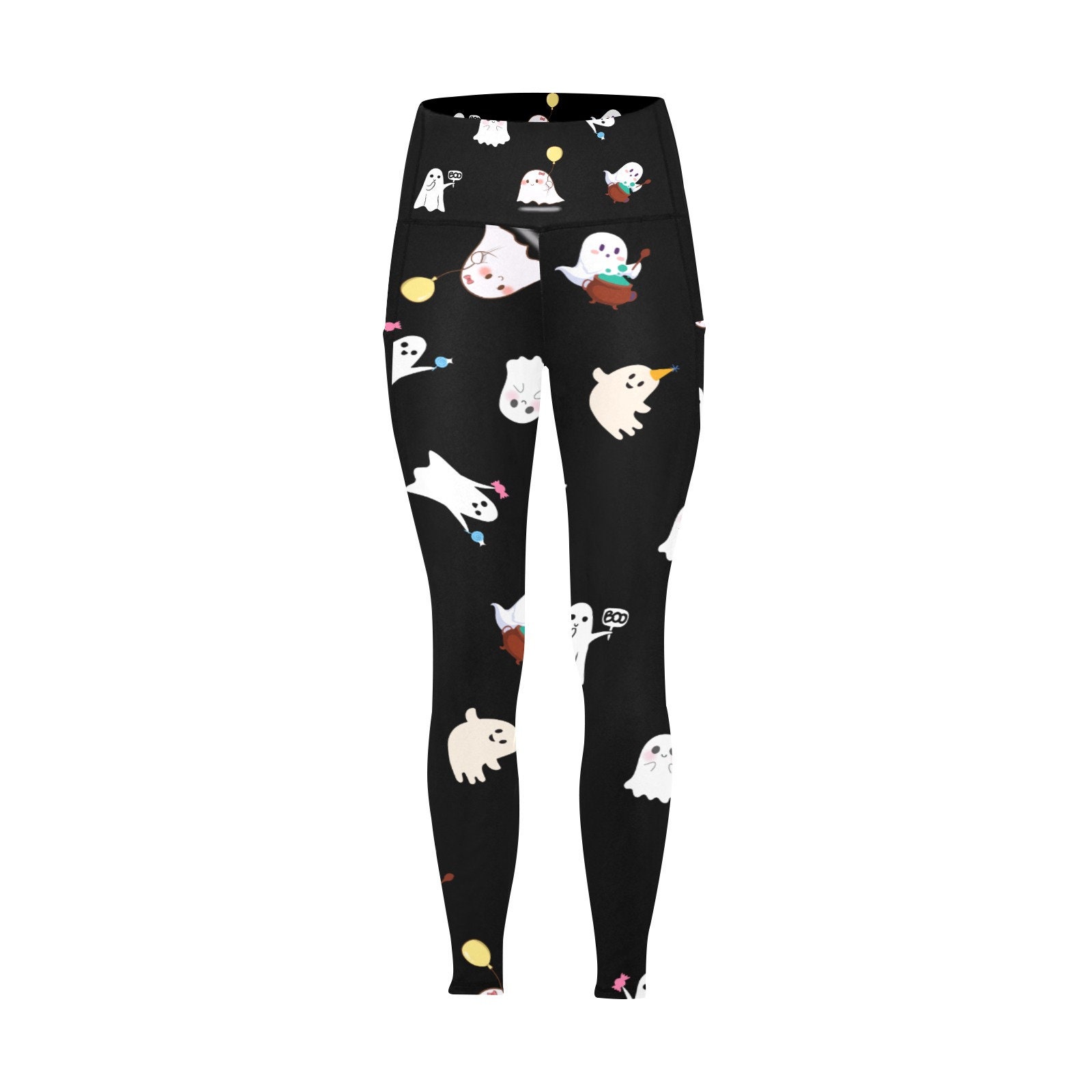 All Over Print Ghost Leggings With Pockets, Halloween Yoga Pants ...