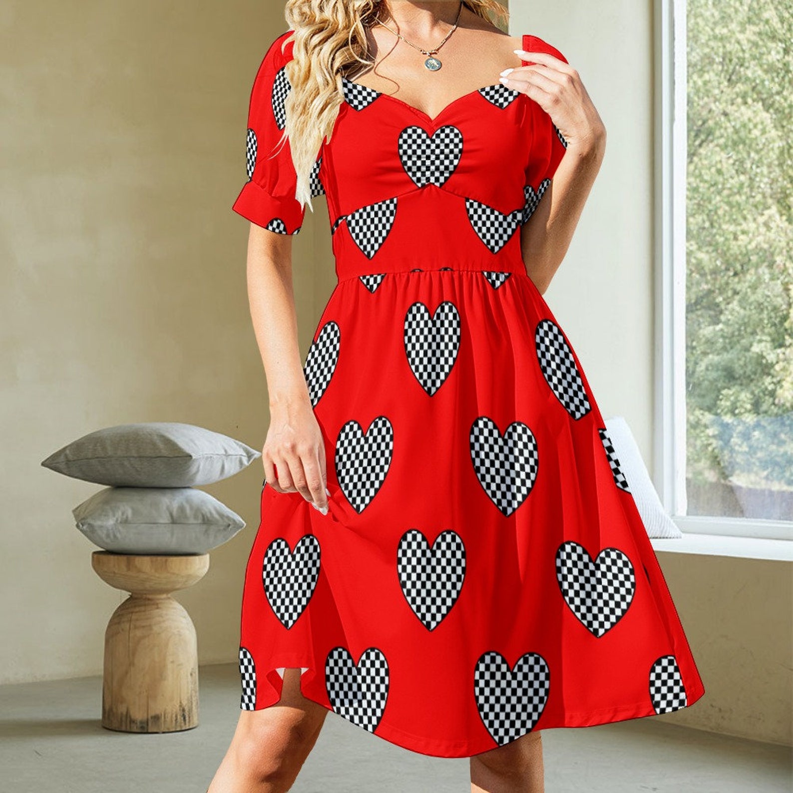 Checkerboard Heart Red Sweetheart Dress, Valentine's Day Date Night ...