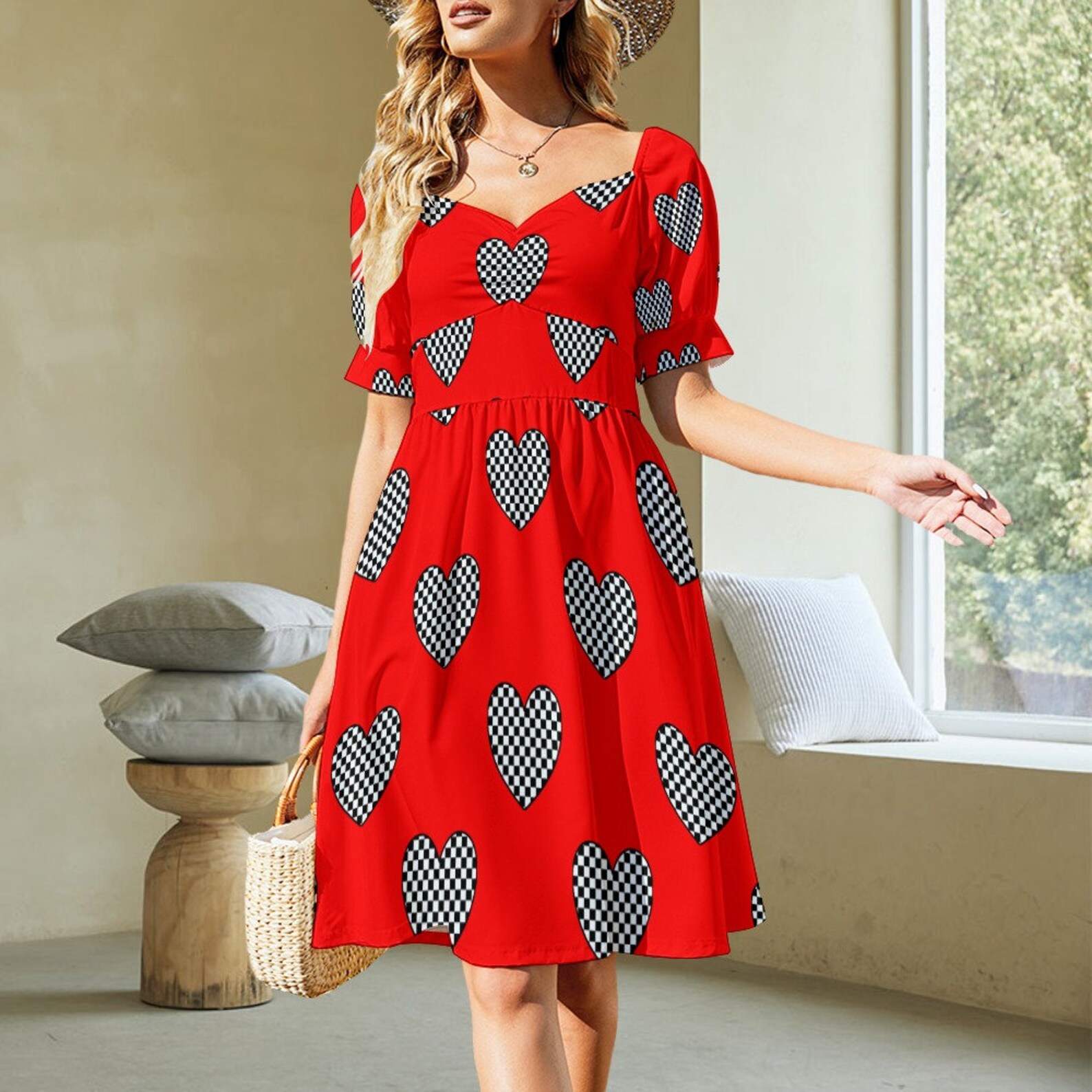Checkerboard Heart Red Sweetheart Dress, Valentine's Day Date Night ...