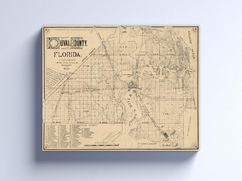 Map of Duval County Florida 1885 Canvas or Poster Print. - Etsy