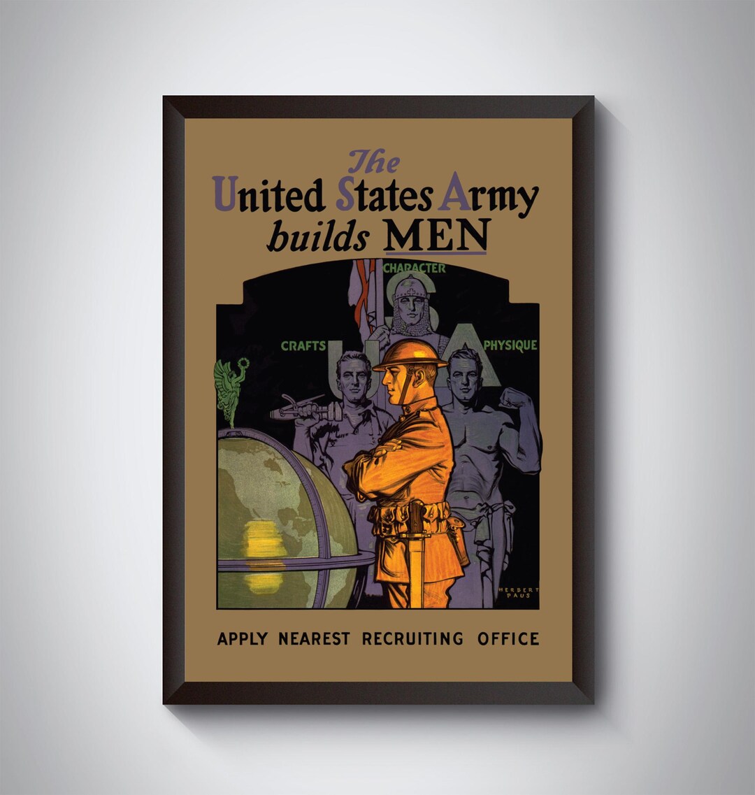 Vintage US Army Recruitment Poster Used During WW1. the US Army Builds ...