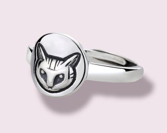 Cat Ring Unique Silver Cat Head Ring, Wild Cat Adjustable Sizing Lynx ...
